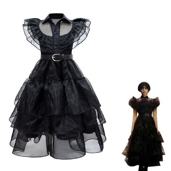 Robes filles Déguisement Wednesday Addams Cosplay Costume Noir ...