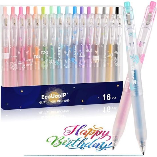 EooUooIP Stylo Gel Paillette,Stylos à Bille à Encre Gel,Stylo Paillette,16 Stylos Gel de Couleur ...