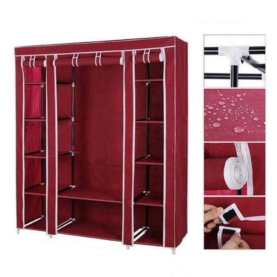 ROYAL K Armoire Garde-robe En Toile Zip Portable ROUGE VIN - Cdiscount ...