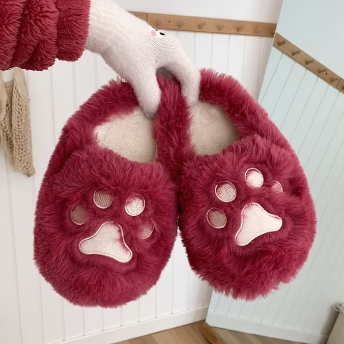 Pantoufles D'hiver Chaudes Et Antidérapantes Pour Femmes - Rouge ...