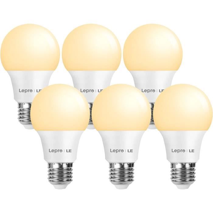 Lot de 6 Ampoules LED - Culot E27 - 8.8 W Equivalent 60 W - Blanc Chaud 2700K - Non Dimmable ...