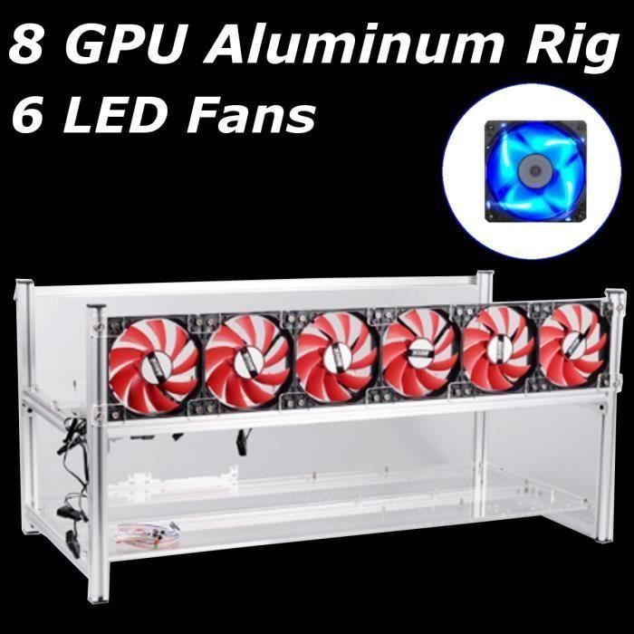 8 GPU Aluminum Mining Frame Rig Cadre + 6 Fan Open Air Pour ETH ZEC BTC ...