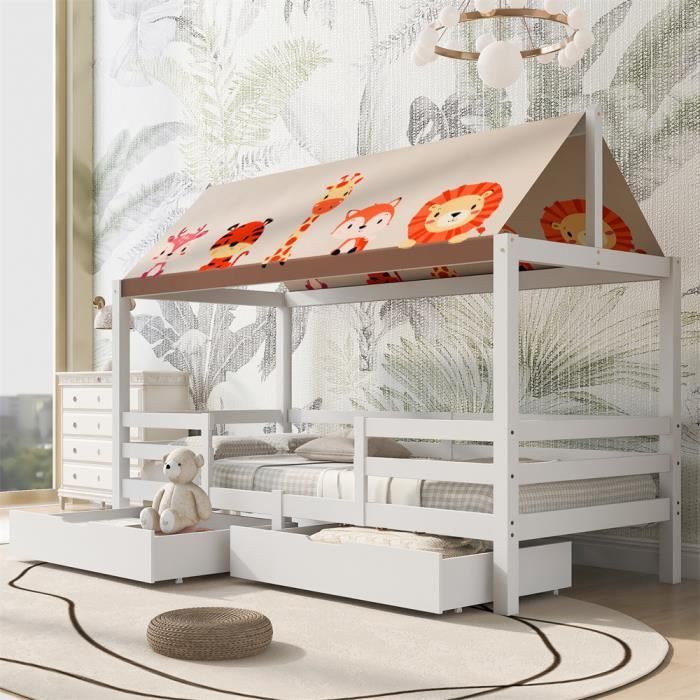 DRIPEX Lit Enfant Lit Maison 90x200cm avec deux tiroirs,Lit cabane avec ... DRIPEX Lit Enfant Lit Maison 90x200cm avec deux tiroirs,Lit cabane avec ...