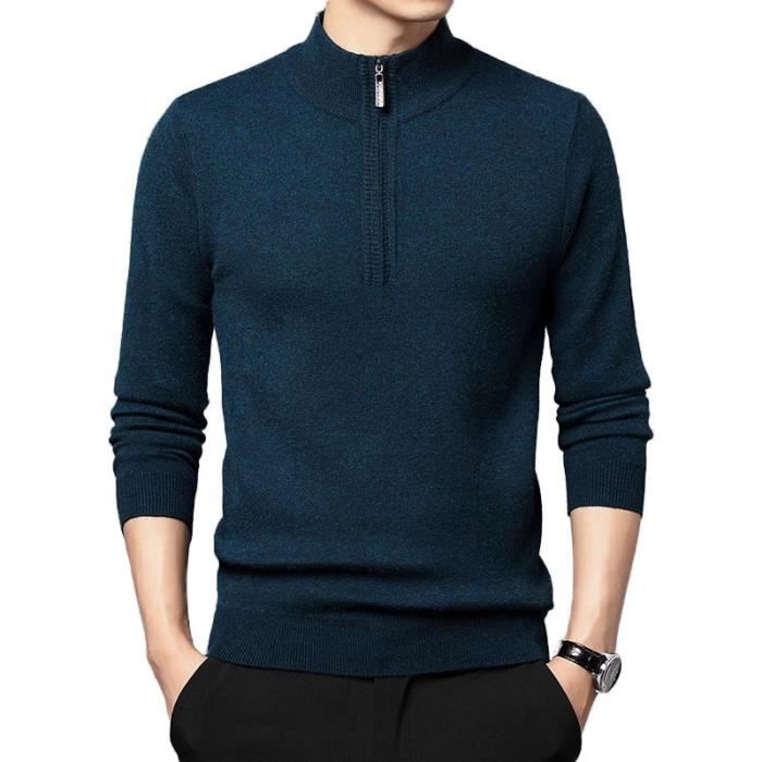 Pull à Col Zippé Homme en Tricot Chaud Doublé Polaire Automne Hiver ...