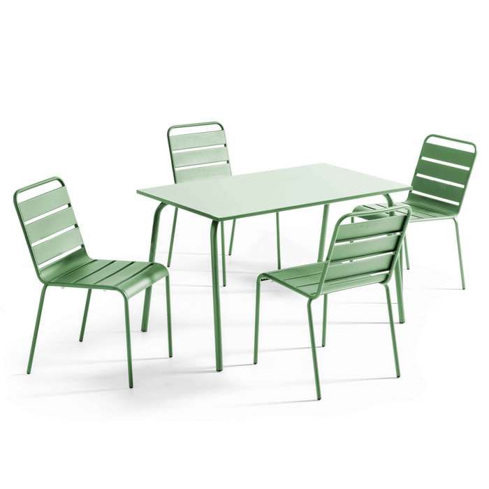 Ensemble table de jardin en métal et 4 chaises vert cactus Palavas ...
