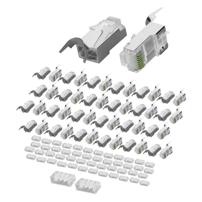 Qiilu Connecteurs RJ45 Connecteur de câble réseau NW017 Blindage plaqué ...