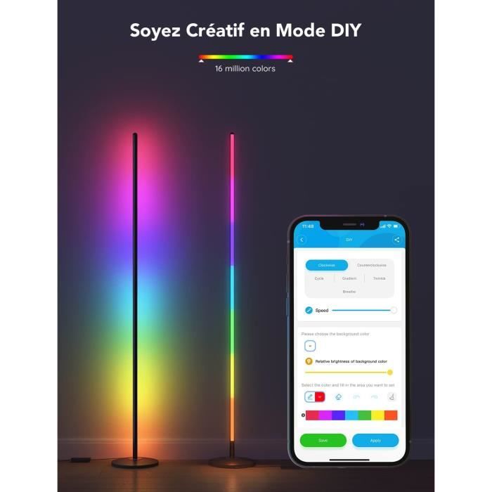 Rgbic Led, Wifi Lampadaire Sur Pied Fonctionne Avec Alexa, Google Assistant, Musique Sync, 16 ...