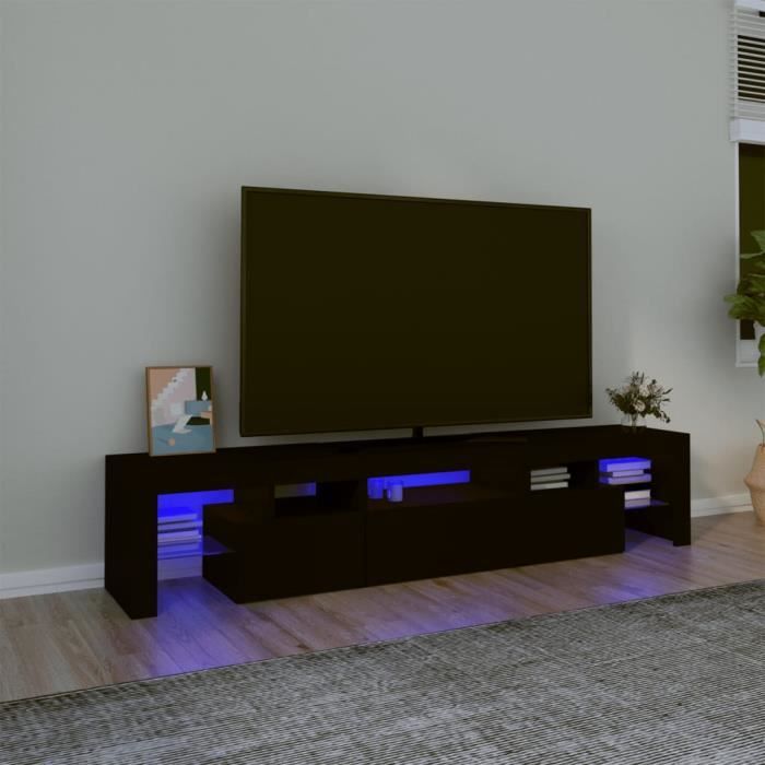 "BEST"Banc TV Meuble Télé avec lumières LED - Noir 200x36,5x40 cm ...