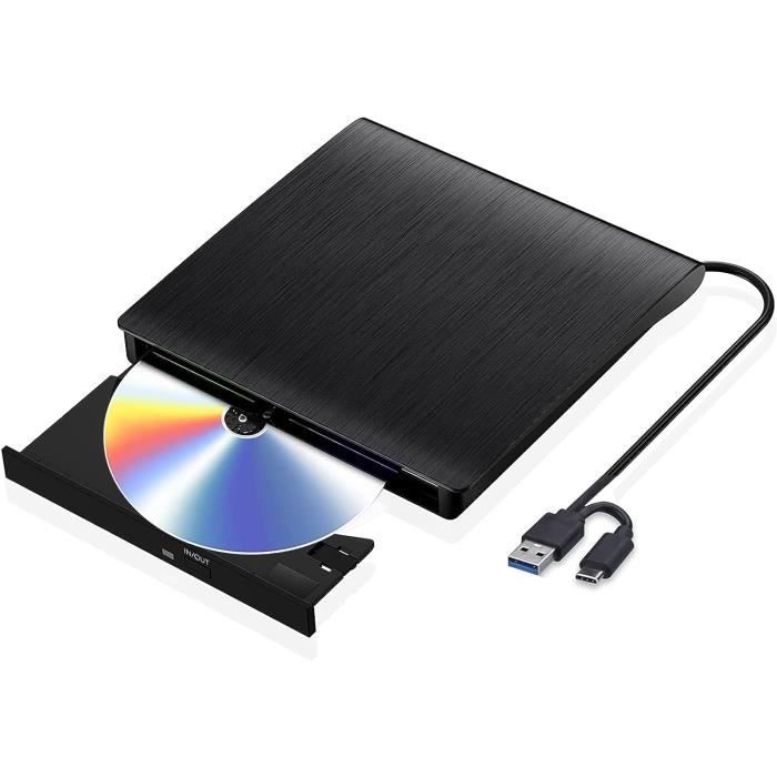 Lecteur CD/DVD Externe USB 3.0 et Type C Portable CD/DVD-RW Lecteur ...