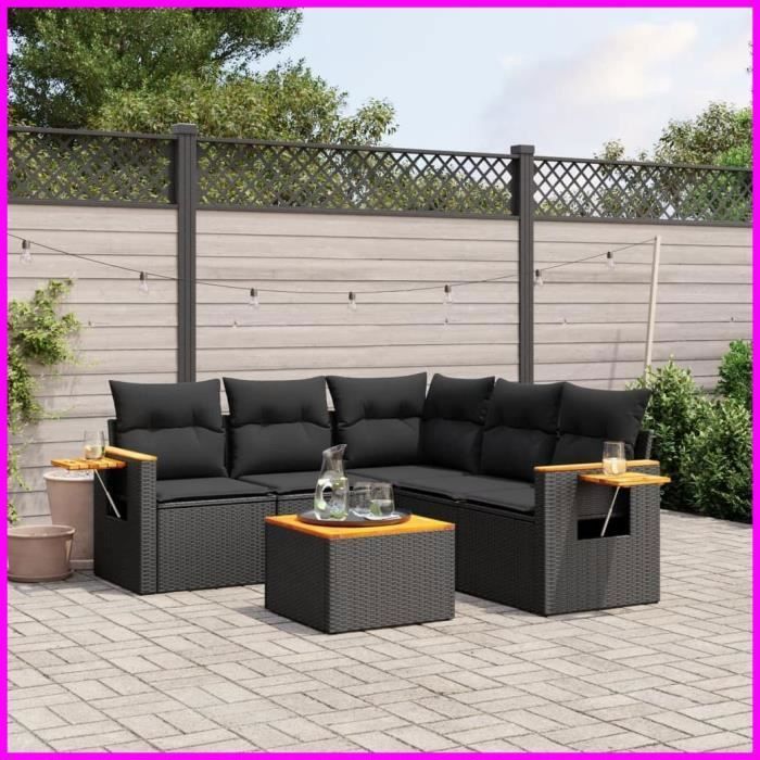 DXBK Salon de jardin 6 pcs avec coussins noir résine tressée 3226804 ...