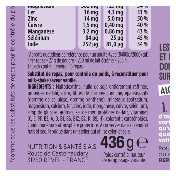 Gerlinéa Repas Minceur Milk-Shake Vanille 436g - Cdiscount Au quotidien