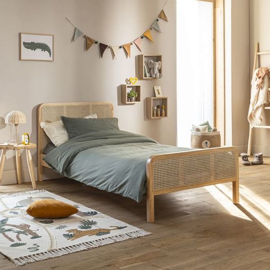 Lit enfant en pin massif avec véritable cannage ANNA 90x190 - LT17018 - Bois naturel - Terre de ...