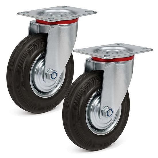 Kit 2x Roulette pivotante Caoutchouc plein 100mm Jante Métal Plaque de ...