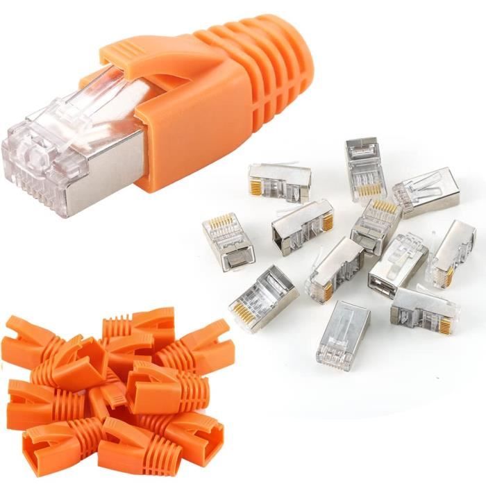 12 Pièces Connecteurs RJ45 blindés en métal CAT6 Fiche modulaire ...