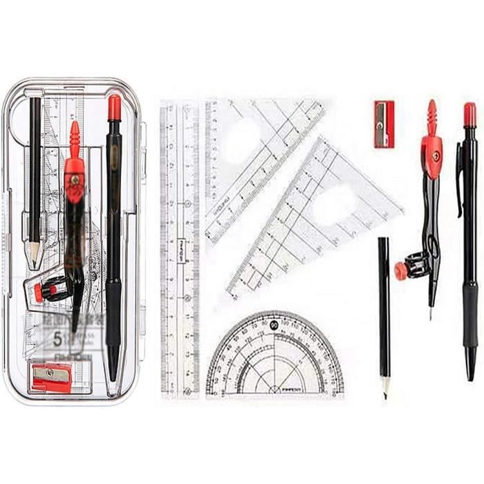 Kit 8Pcs Outils De Géométrie Compas Règle Equerre Rapporteurs ... Kit 8Pcs Outils De Géométrie Compas Règle Equerre Rapporteurs ...