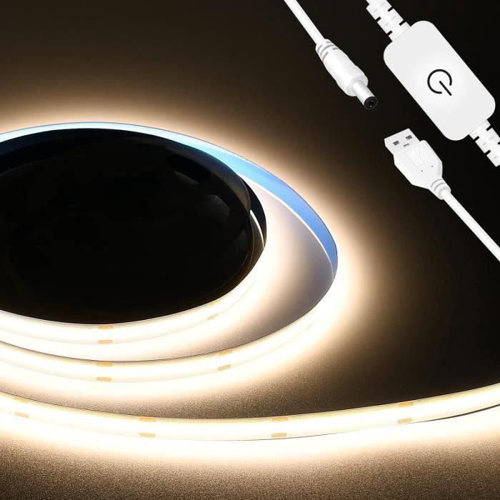 Ruban Led Cob Usb 2M 320Led Blanc Chaud, Bande Led 5V Avec Gradateur Tactile, Bande Lumineuse ...