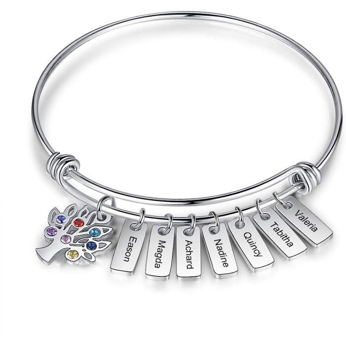 Bracelet Jonc Femme Arbre De Vie Personnalisé Avec 2 À 7 Nom Gravure ...