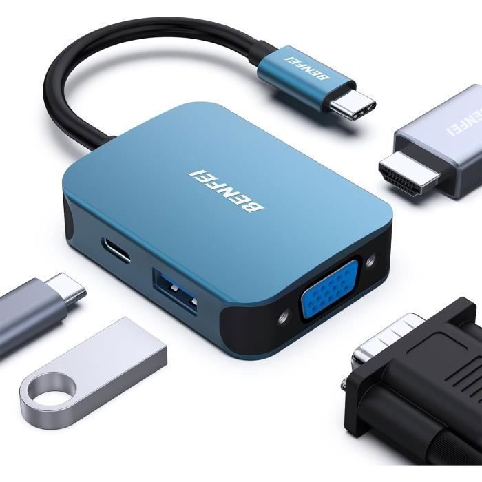 HUB USB C, BENFEI Adaptateur USB C vers HDMI VGA, USB C vers USB 3.0 - Cdiscount Informatique