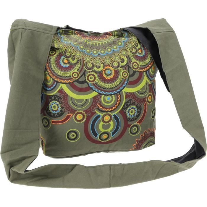 Sac Bohème Brodé Avec Mandala, Sac À Bandoulière - Vert Olive-Citron ...
