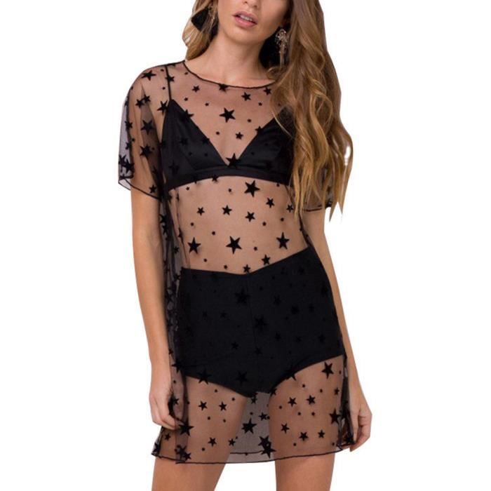 Minetom Robe Décolleté Sans Manches Femme Filet à Mailles Larges