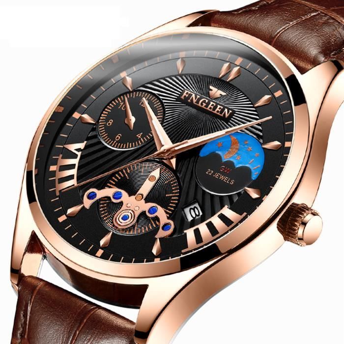 Montre Homme RMEGA - Quartz - Etanche - Cuir - Marron - Montre pour ...