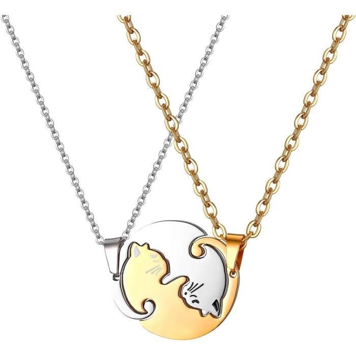 TRA-Collier Couple Lui Et Elle Fiançailles Pendentif Puzzle Chaton ...