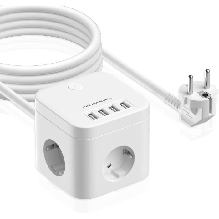 Multiprise USB, 7 en 1 Cube 3 prises avec 4 chargeurs USB avec interrupteur, protection contre ...