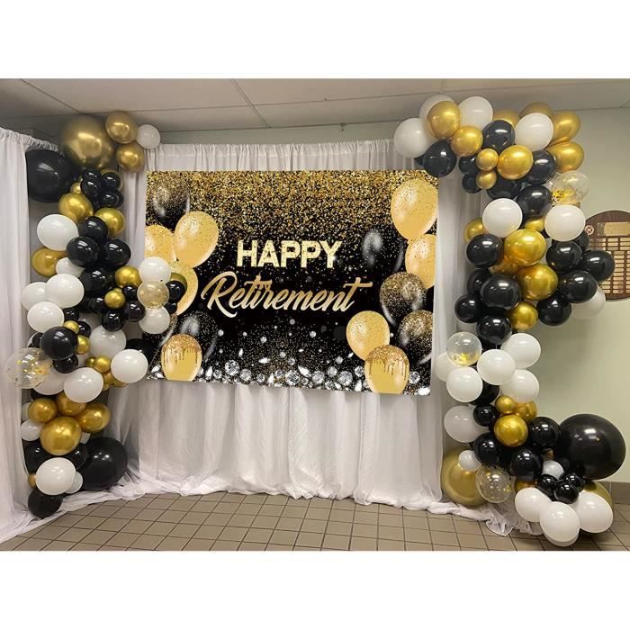 Toile de fond « Happy Retirement » noire et dorée à paillettes pour ...