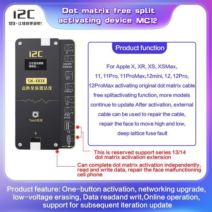 Nouveau i2c X-I2C MC12 SK-BOX Dot Matrix Réparation Câble pour Téléphone X-12 Pro Max Dot Matrix ...