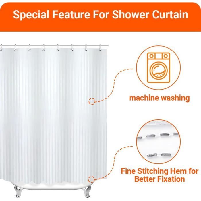 Rideau De Douche 150 X 200 Cm - Blanc - Ourlet Lesté - Textile Anti ...