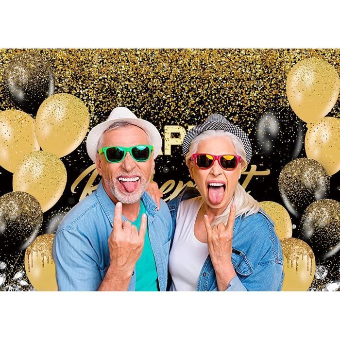 Toile de fond « Happy Retirement » noire et dorée à paillettes pour ...