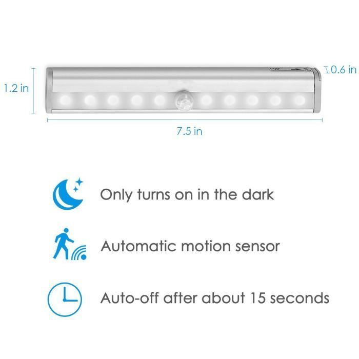 Lampe Détecteur de Mouvement - 10LED - USB Rechargeable - 200 Lumen ...