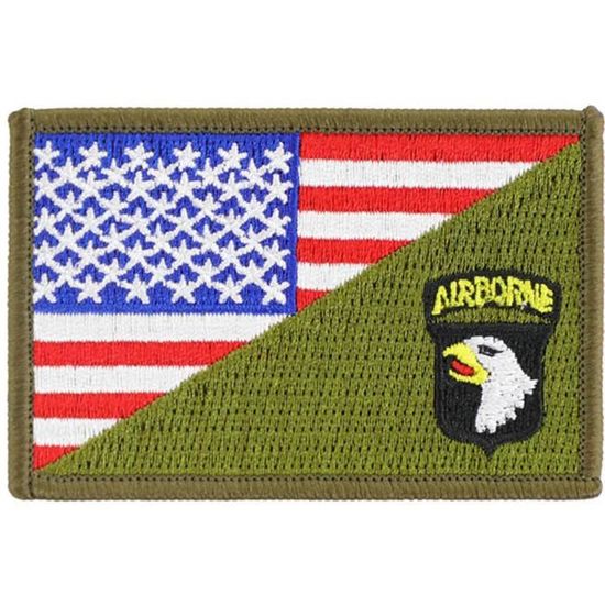 PATCH / ECUSSON TISSU THERMOCOLLANT BRODE DEMI DRAPEAU ETATS UNIS ET NSIGNE 101E AIRBORNE ...