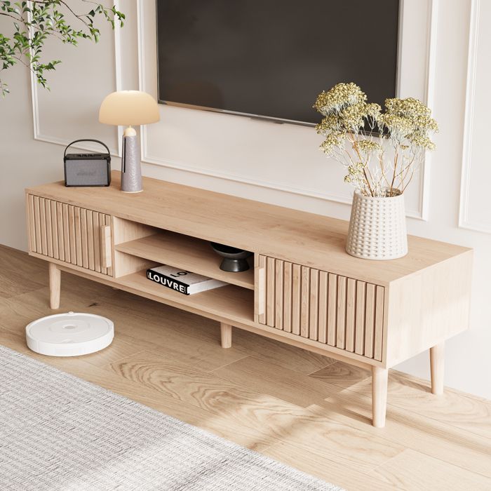 Meuble Télé Bas, Table Télé Bois avec étagères de Rangement, Meuble TV ...