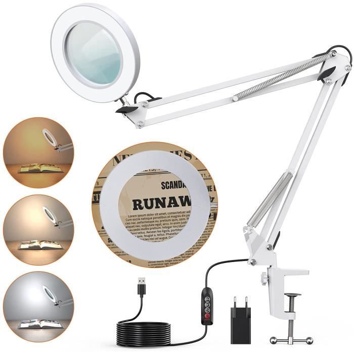Lampe loupe led 5x, lampe loupe avec pince blanc, 3 couleur, lentille ...