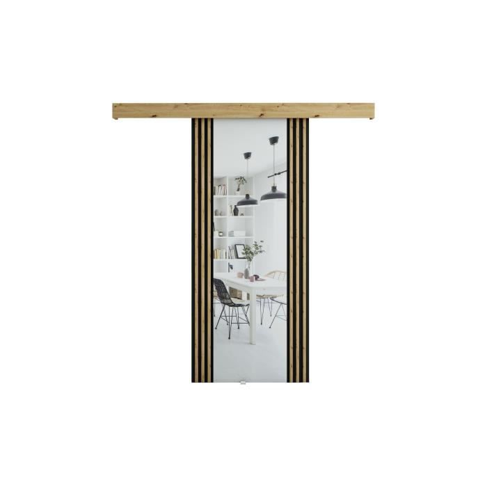 Ensemble Porte coulissante interieur avec rail ZEBRA avec miroir - Noir ...