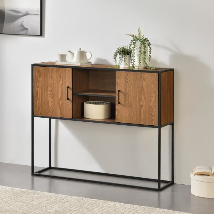 Commode Design Motala - EN.CASA - 90 x 109 x 30 cm - Bois - Marron ...