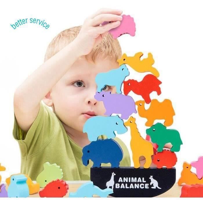 KISS-Jeu d'équilibre à empiler en bois pour enfants blocs colorés animaux de dessin animé jouets ...