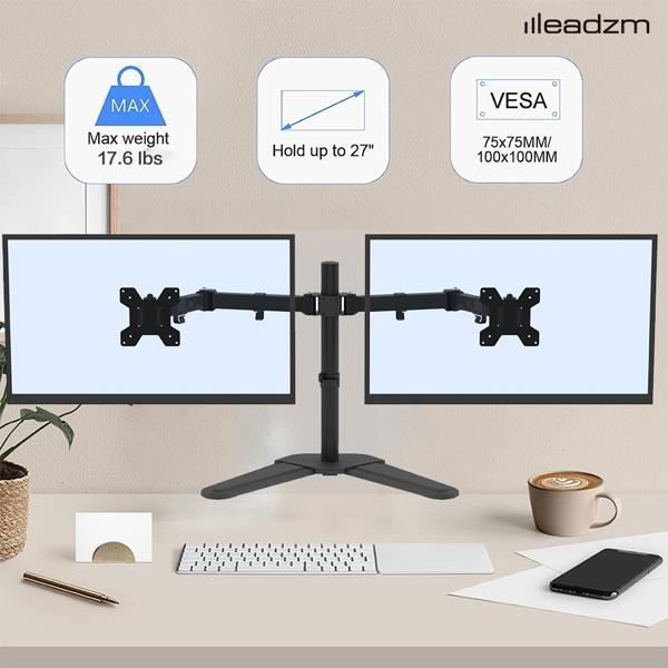 Support TV sur pied - LEYTN - Double écran - Rotation 360° - Hauteur ...