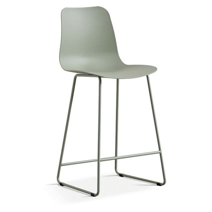 Chaise de comptoir MARIO – PP gris-vert – Pieds en métal – Hauteur 100 ...
