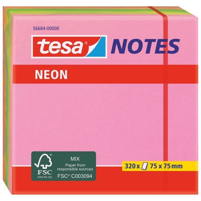 TESA Note adhésive (rose, jaune, vert, orange) 320 feuilles - 75mm x ...