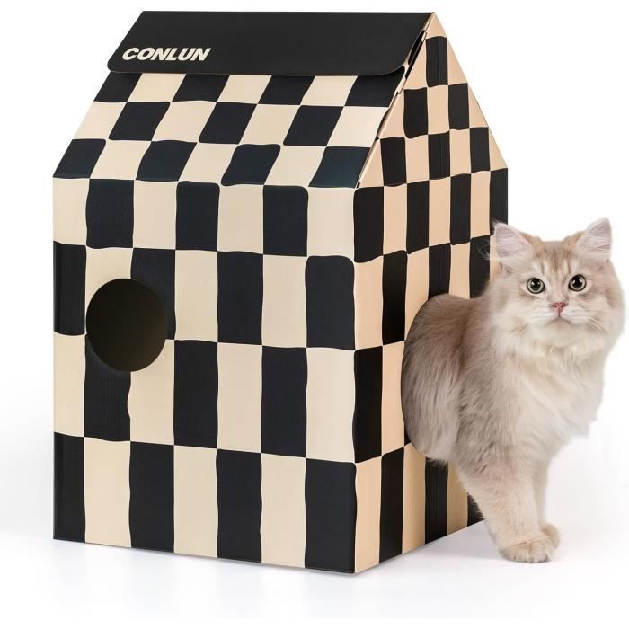 Maison Pour Chat En Carton Avec Griffoir Pour Chat Carton Et Herbe À ...