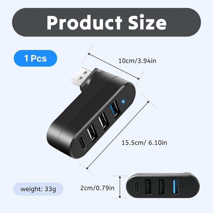 Multiport USB 4 Ports avec 1 Port USB 3.0, 2 2.0 et 1 Type-C, Hub ...