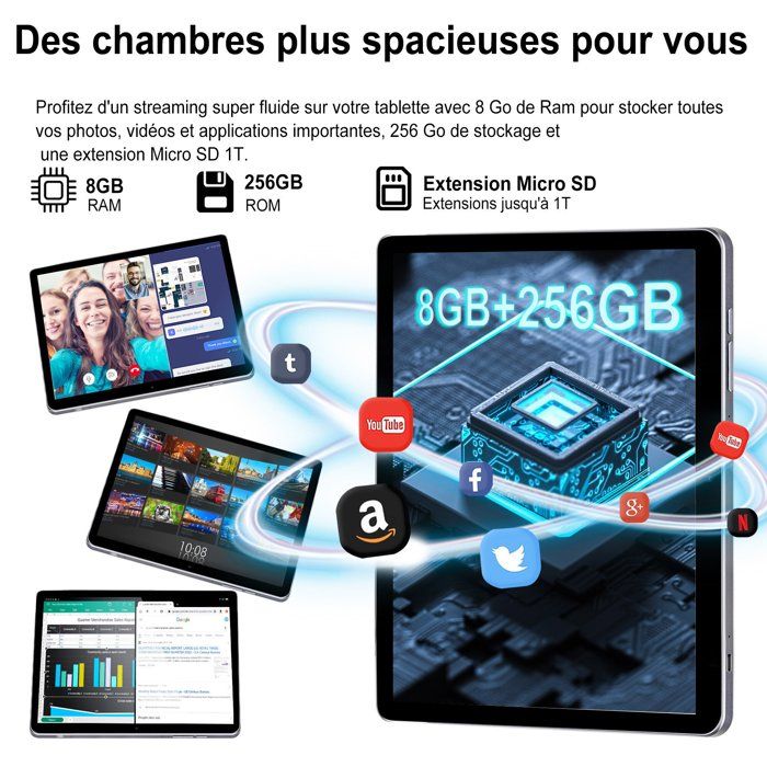 Veidoo 13 Pouces Tablette, 16Go 256Go, 10000 mAh, Octa-Core, 2K ...