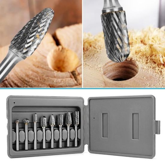 8pcs ensemble de fraises rotatives en carbure monobloc en acier au tungstène à double coupe ...