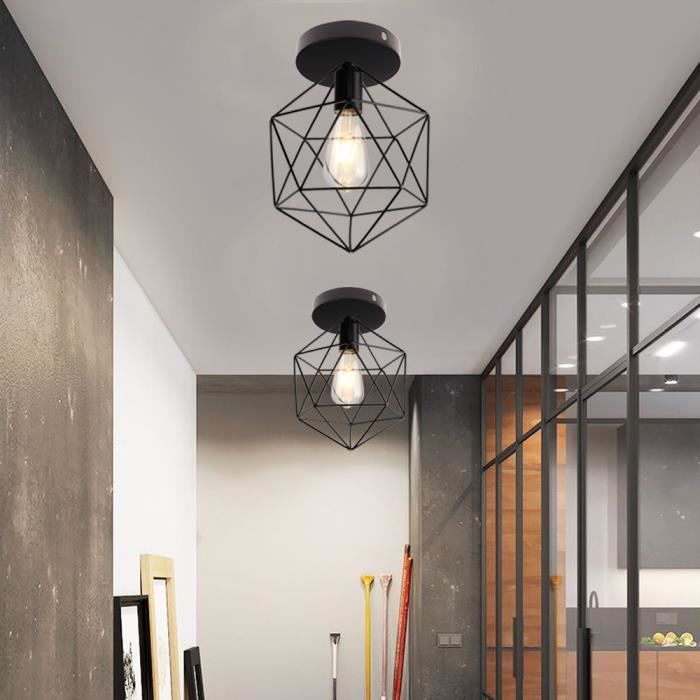 Sayoo Rétro Plafonnier Industrielle en Métal Noir Cage, 1pcs Ø25cm ...