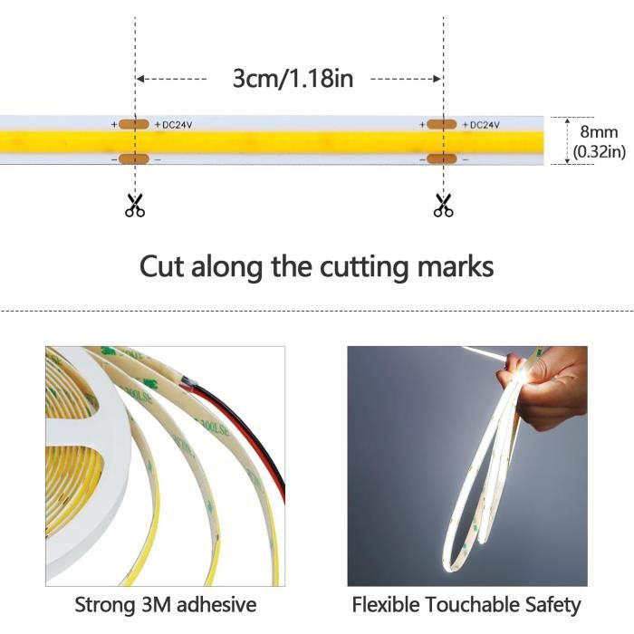 24v 10m Cob Ruban Led Blanc Froid 6000k 384led M Luminescence Uniforme