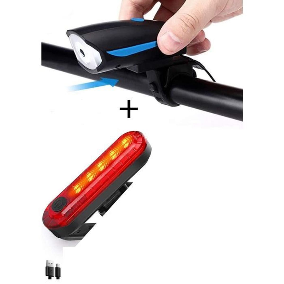 2 Lumières vélo avant et arrière - Éclairage Velo à LED Puissant ...