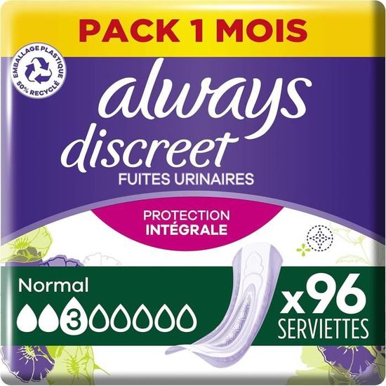 Serviettes pour fuites urinaires - ALWAYS DISCREET - Normal - 96 unités ...