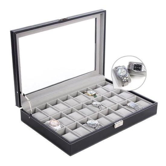 24 Présentoir à Montre Boîtier Noir en PU de Rangement pour Montres ou ...